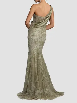 Mac Duggal Embellished Taffeta One-shoulder Mermaid Gown