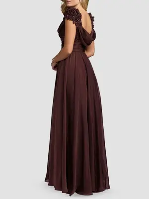 Mac Duggal Beaded Chiffon Cap-sleeve Gown