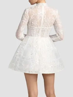 Mac Duggal Embellished Floral Lace Mini Dress