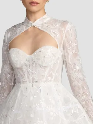 Mac Duggal Embellished Floral Lace Mini Dress