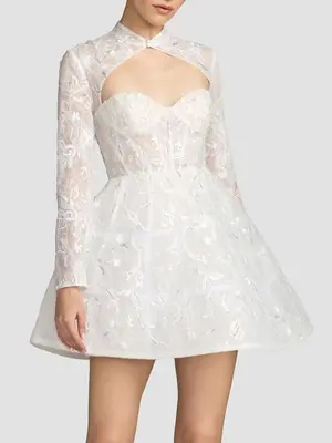Mac Duggal Embellished Floral Lace Mini Dress