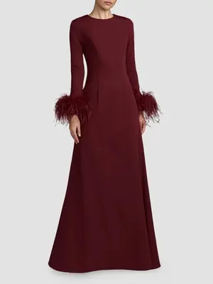 Mac Duggal Crêpe Feather-cuff A-line Gown