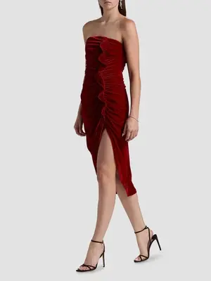 Bcbgmaxazria Ruffled Velvet Strapless Minidress