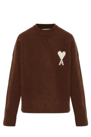 AMI Paris Wool Sweater With Logo - Brown