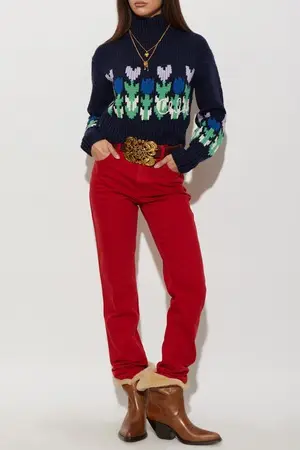 Chloé Wool Turtleneck Sweater With A Floral Motif
