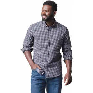 HOPE & HENRY Sueded Organic Stretch Poplin Shirt - Black Gingham