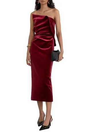 REISS Dasha Strapless Velvet Midi Dress