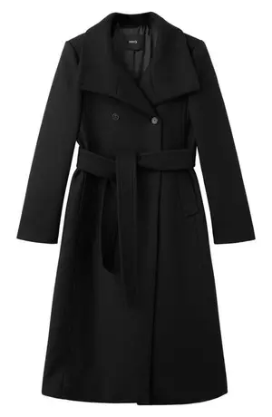 Mango Sirenita Belted Wool Blend Coat - Black