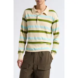 JW Anderson Textured Stripe Long Sleeve Rugby Polo - Ivory