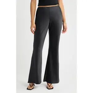 OPEN EDIT Bias Satin Low Rise Flare Pants Black