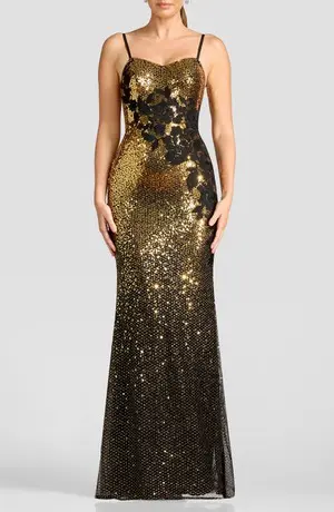 Dress The Population Giovanna Sequin Sleeveless Mermaid Gown - Gold Multi