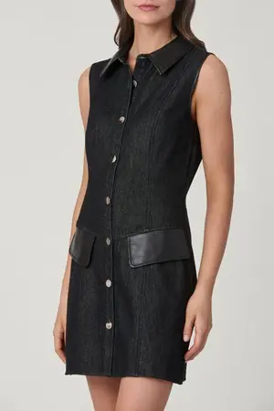 Shoshanna Leather Denim Mixed Media Izzy Dress