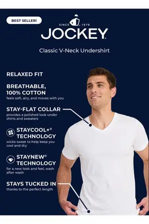 JOCKEY 100% Cotton Classic V-neck Undershirt12 Pack - Black
