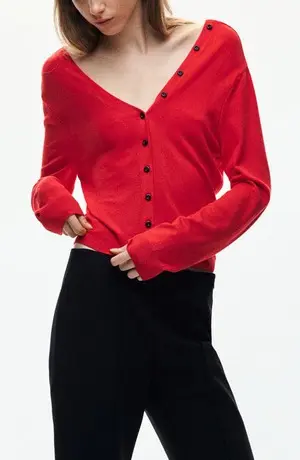 Mango Button Front Cardigan - Red
