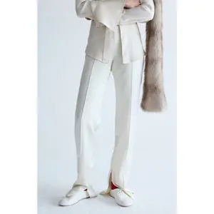 Mango Side Slit Satin Straight Leg Pants - Ecru