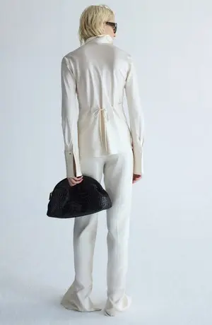 Mango Side Slit Satin Straight Leg Pants