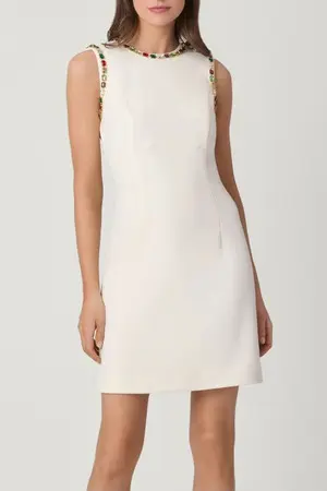 Shoshanna Gemstone Embellished Crepe Rosie Dress - Ivory