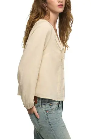 Lucky Brand Embroidered Pintuck Collar Shirt