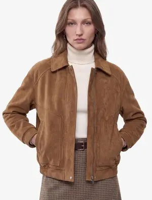 Koton Long Sleeve Pointed Collar Faux Suede Bomber Jacket
