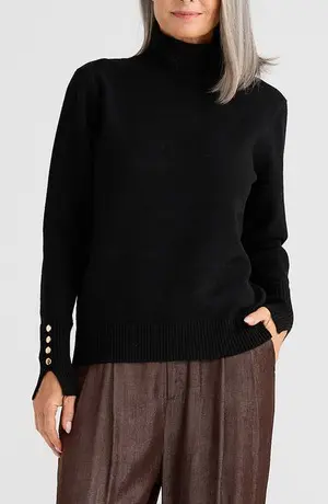 BRAVE+TRUE Pilot Button Cuff Turtleneck - Black