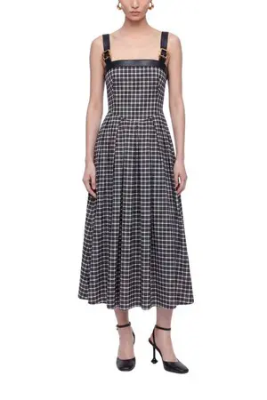 NOCTURNE Buckle Strap Checked Midi Dress