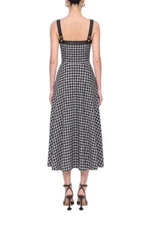 NOCTURNE Buckle Strap Checked Midi Dress