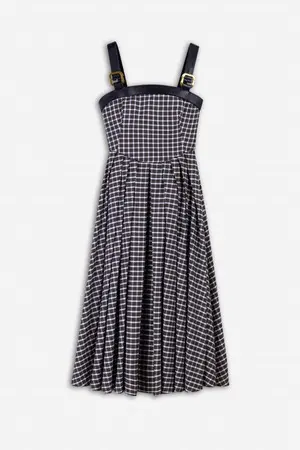NOCTURNE Buckle Strap Checked Midi Dress