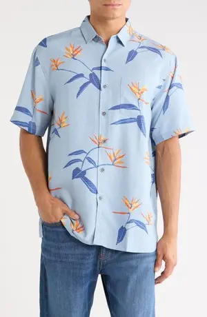 KAHALA Keahi Floral Short Sleeve Button-up Shirt - Chambray