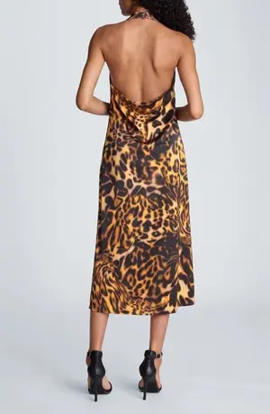 KENNETH COLE COLLECTION Leopard Print Satin Halter Dress