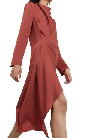 REISS Bethany Cowl Neck Long Sleeve Minidress