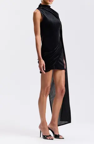 Avec Les Filles Mock Neck Minidress With Asymmetric Cape