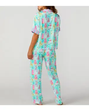SUNSHINE SOCIETY Silky Prancer Short Sleeve Pant Set