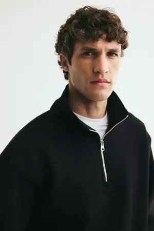 H&M Relaxed-fit Half-zip Sweatshirt - Black