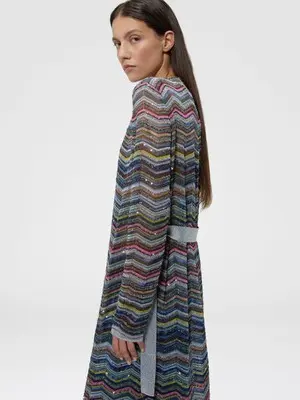 Missoni Long Chevron Viscose-blend Cardigan With Belt