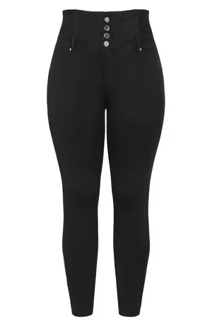 City Chic Harley Exposed Button High Waist Skinny Jeans - Black