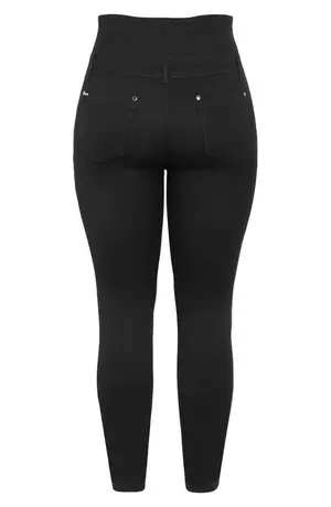 City Chic Harley Exposed Button High Waist Skinny Jeans - Black