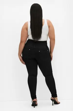 City Chic Harley Exposed Button High Waist Skinny Jeans - Black