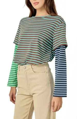 English Factory Layered Striped Crewneck Top