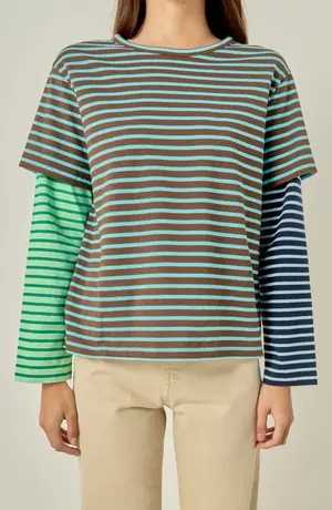 English Factory Layered Striped Crewneck Top