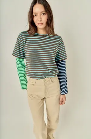 English Factory Layered Striped Crewneck Top