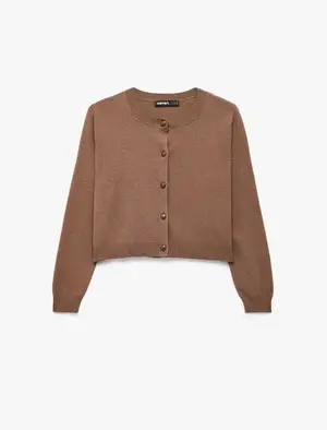 Koton Regular Fit Crew Neck Knit Cardigan - Brown