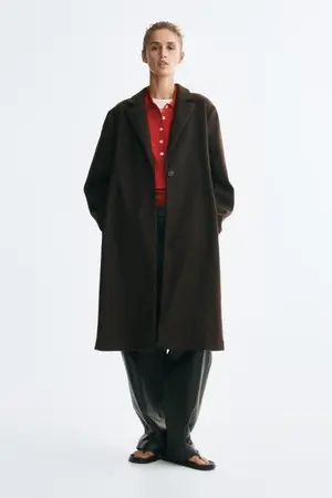 H&M Single-breasted Coat - Dark Brown