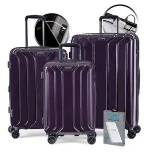 NONSTOP New York Elite 3 Piece Luggage Set With Powerbank & 3 Packing Cubes - Plum