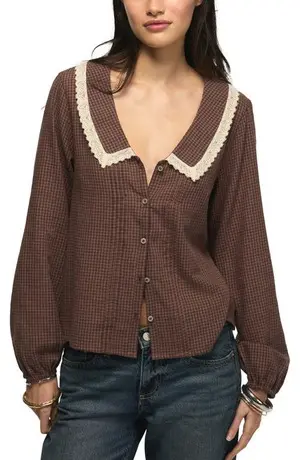 Lucky Brand Lace Collar Shirt - Brown Gingham
