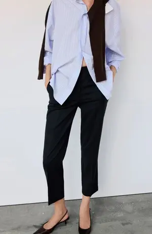 Mango Pinstripe Straight Leg Pants - Blue