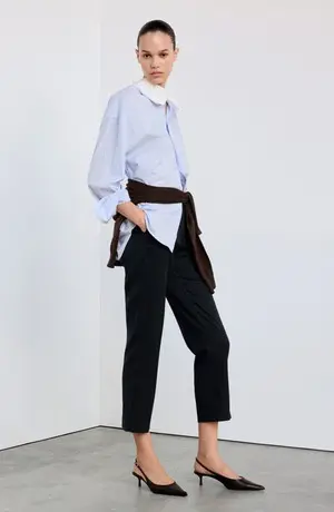Mango Pinstripe Straight Leg Pants - Blue