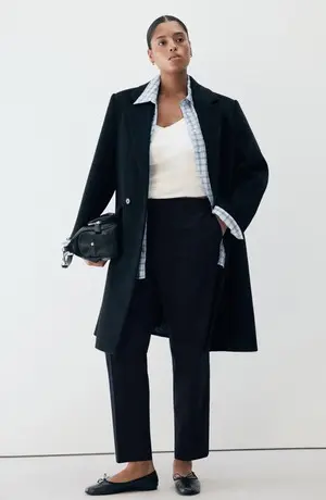 Mango Pinstripe Straight Leg Pants - Navy