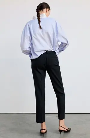 Mango Pinstripe Straight Leg Pants - Navy