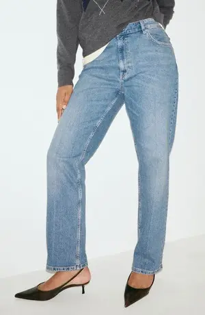 Mango High Waist Straight Leg Jeans Medium Blue