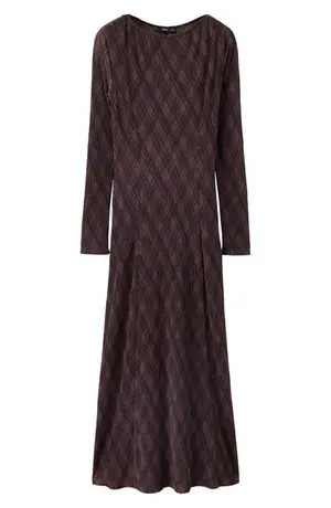 Mango Plaid Long Sleeve Midi Dress - Brown